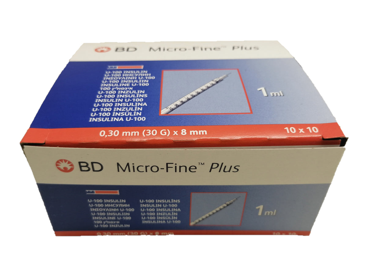 BD Micro-Fine Plus U100 1ml Syringe 0.30mm (30G) x 8mm - Box of 100 (R ...