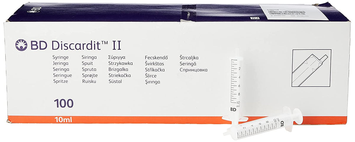 BD Discardit II Luer Slip Eccentric Syringe 10ml - Box of 100 (Ref: 30 – All Day Veterinary Supplies