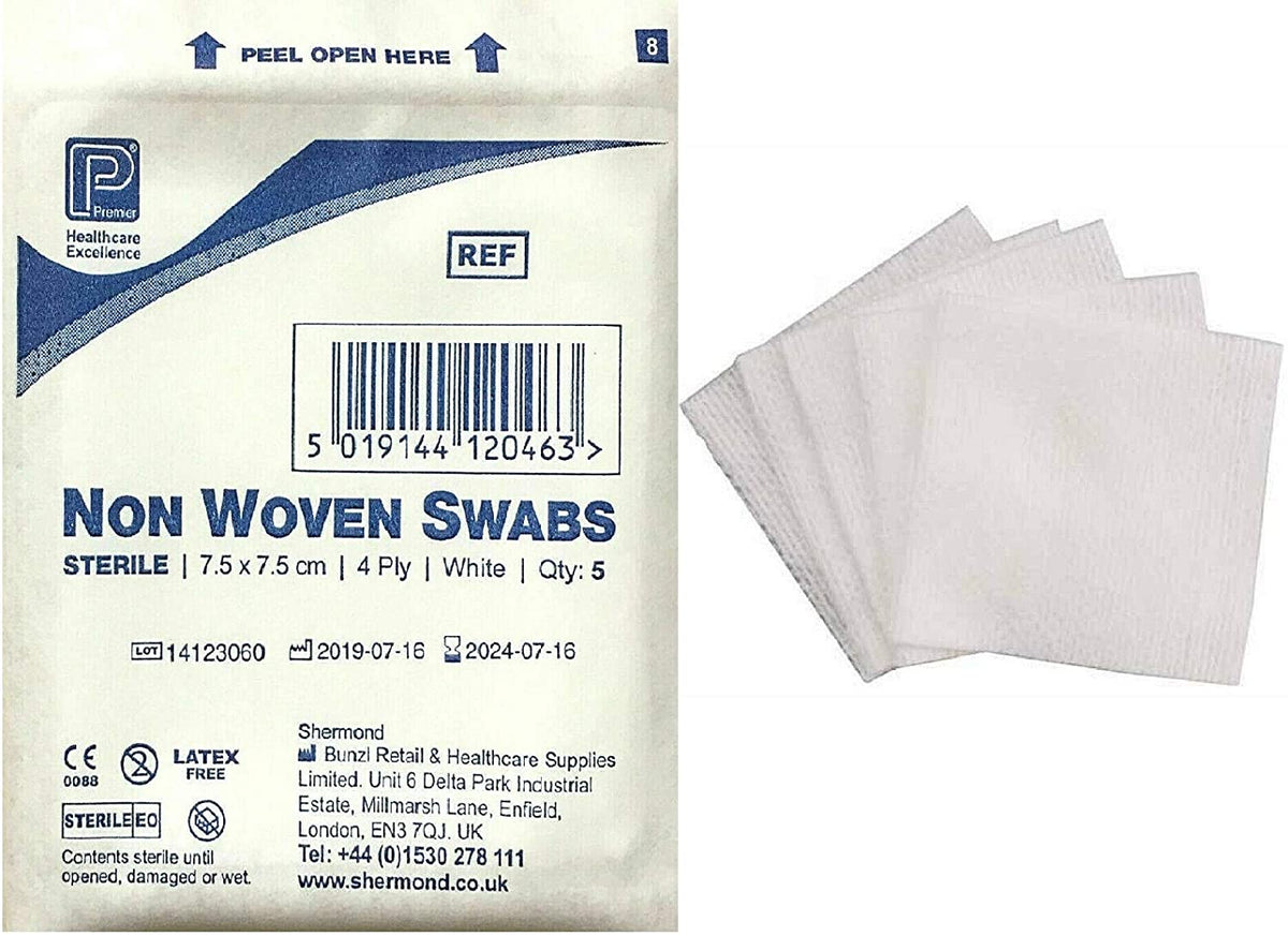 Premier Sterile Non Woven Swabs 7.5cm x 7.5cm 4ply - Pack of 40 (Ref ...