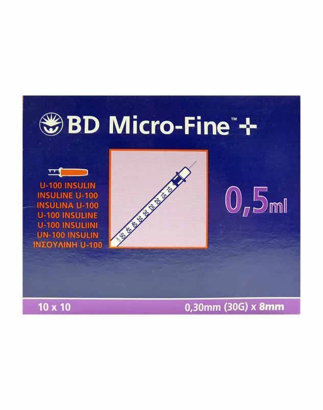 BD Micro-Fine Plus U100 0.5ml Syringe 0.30mm (30G) x 8mm - Box of 100 ...